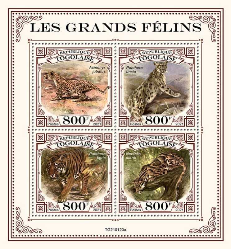 Togo - 2021 Big Cats, Cheetah, Snow Leopard - 4 Stamp Sheet - TG210120a ...