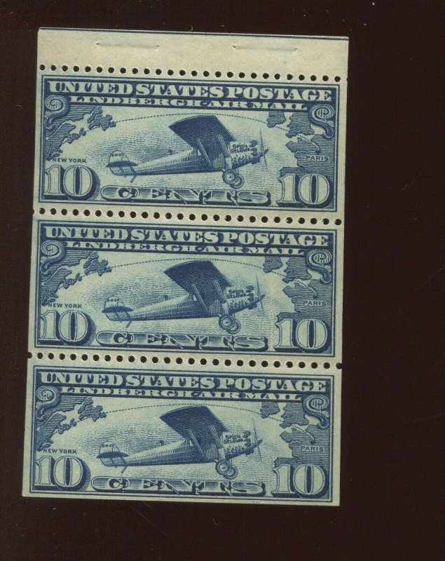 C10a Lindbergh Air Mail POSITION M Mint Booklet Pane of 3 Stamps NH (By ...