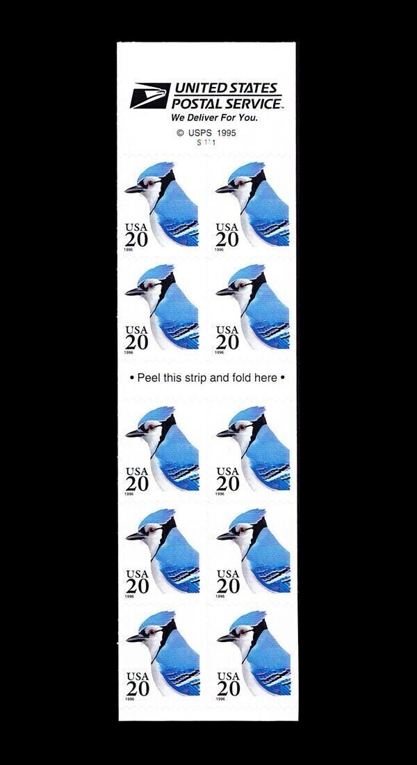 1996 20c Blue Jay, self-adhesive, Booklet of 10 Scott 3048 Mint F/VF NH ...
