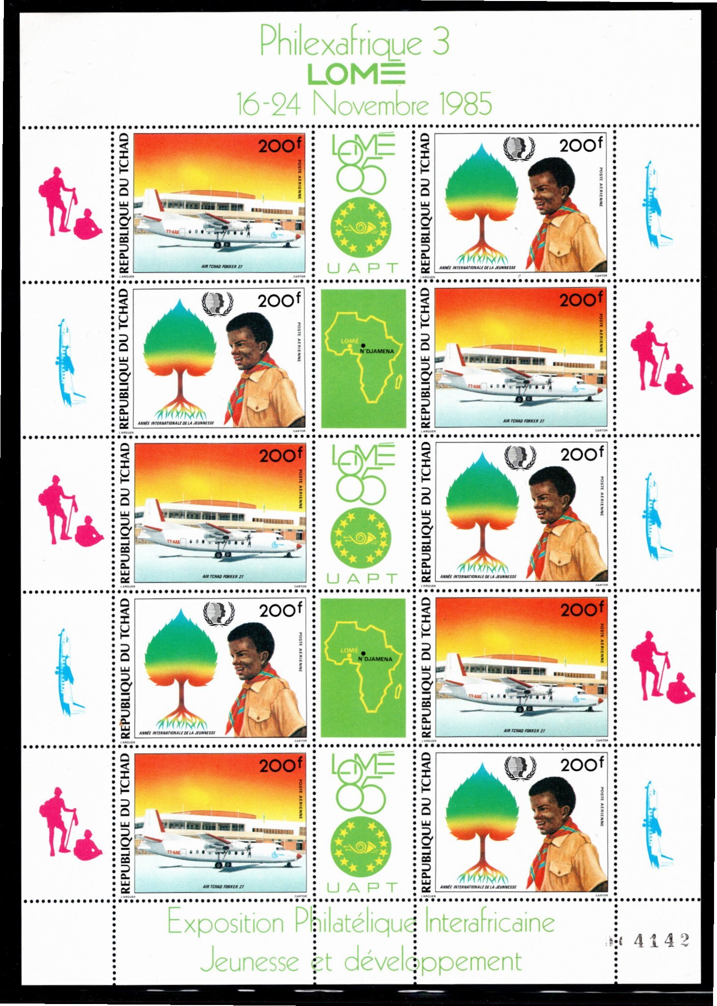 Chad 1985 MNH Sc C280-1 Sheet of 10 | Africa - Chad, Air Mail Stamp ...