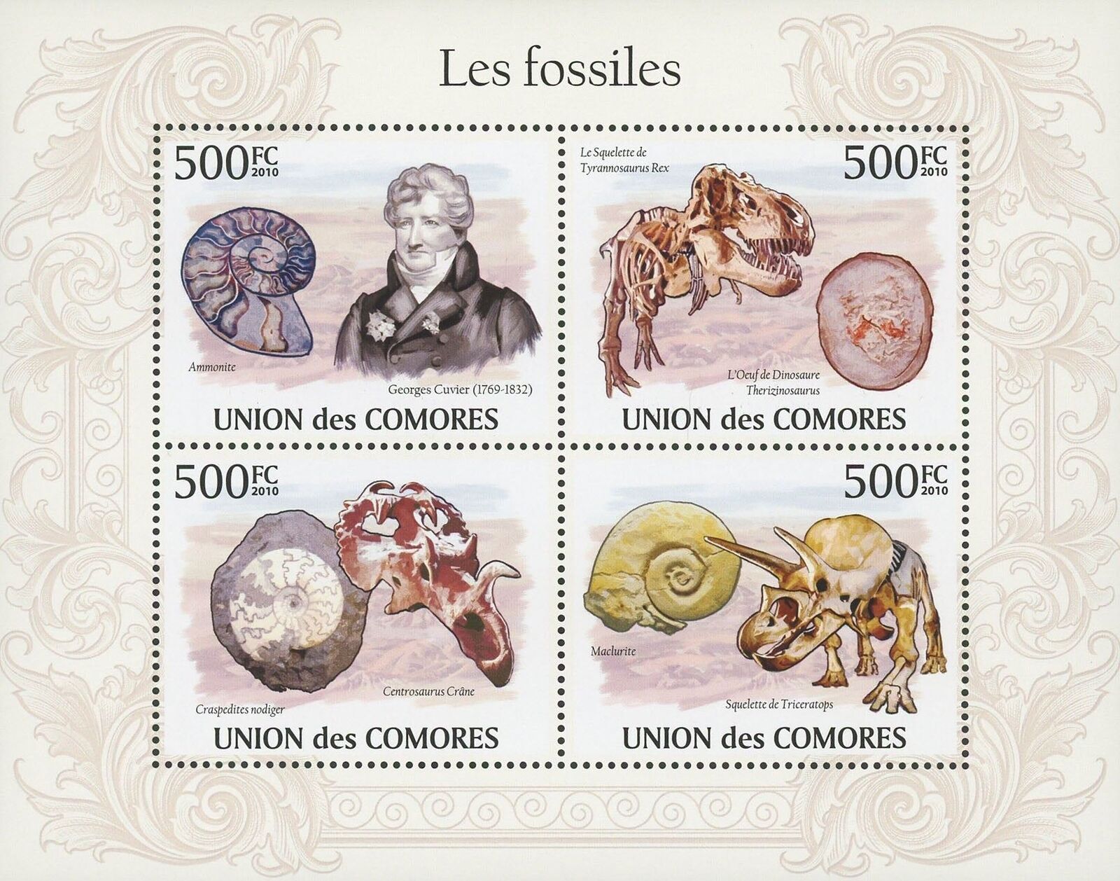 Fossils Stamp Ammonite Tyrannosaurus Rex Souvenir Sheet of 4 MNH ...