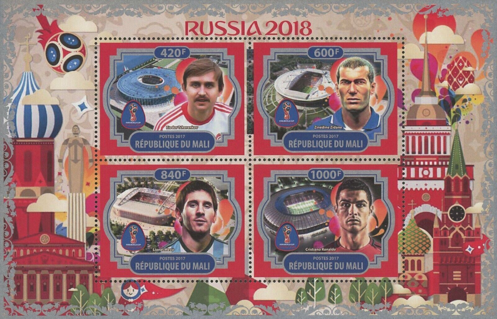 Soccer Players Stamp FIFA World Lionel Messi Cristiano Ronaldo Zidane S ...