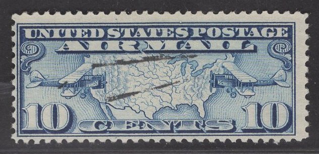 US Stamp #C7 10c Dark Blue Map of US w/ Two Planes USED SCV $0.35 ...