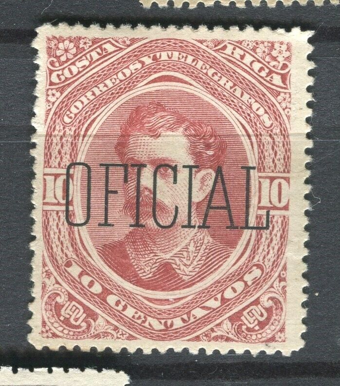 COSTA RICA; 1889 early classic OFFICIAL Optd. issue Mint hinged 10c ...