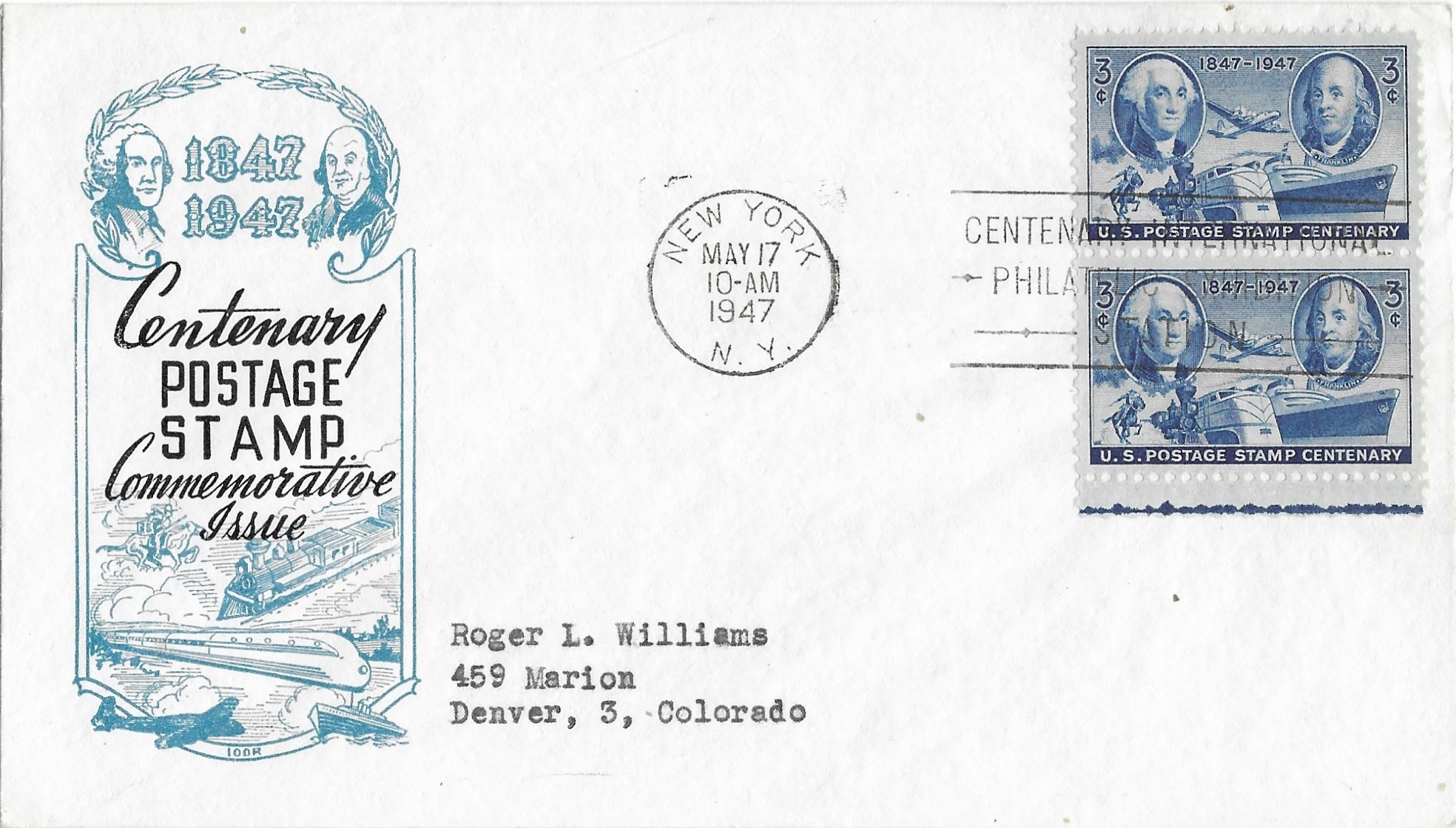 1947 FDC, #947, 3c Stamp Centenary, Ioor, pair | United States, General ...