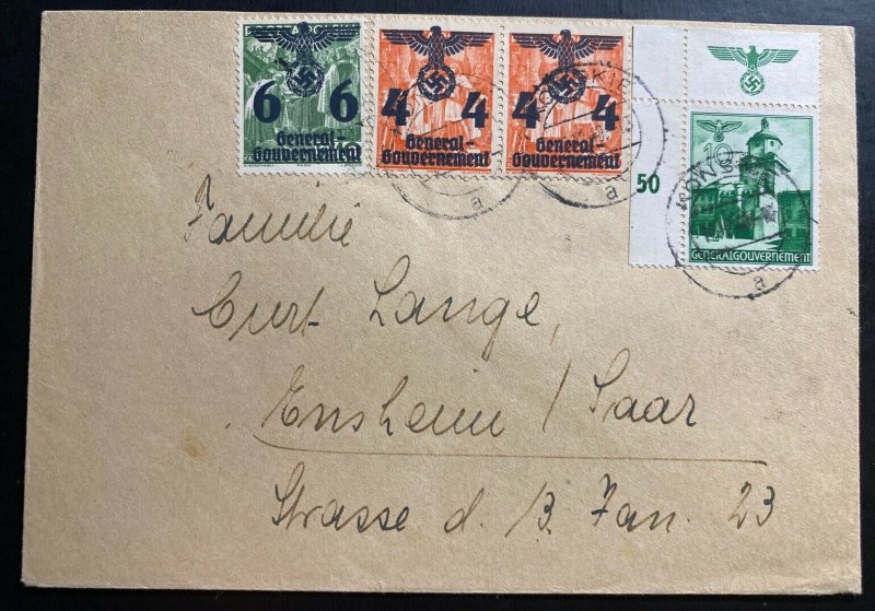1942 Konskie General Government Poland Germany Registered Cover To Saar ...