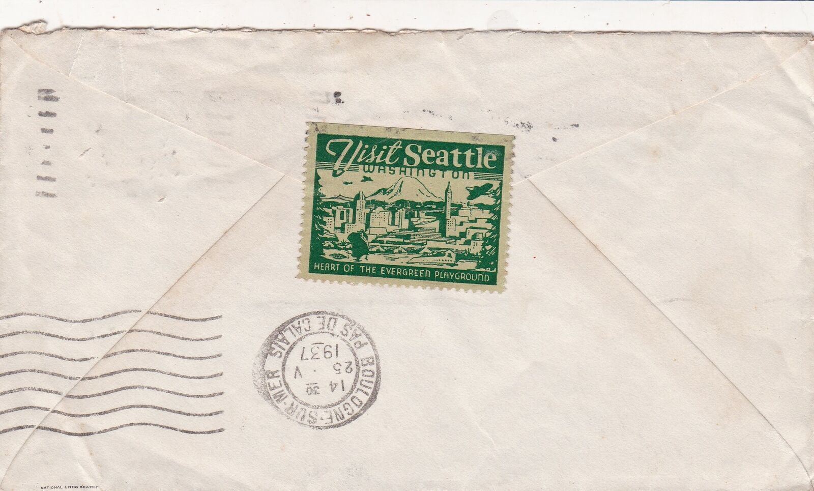 U.S. Seattle to Boulogne 1937 Cover 1st Seattle Poster Stamp NPC Logo ...