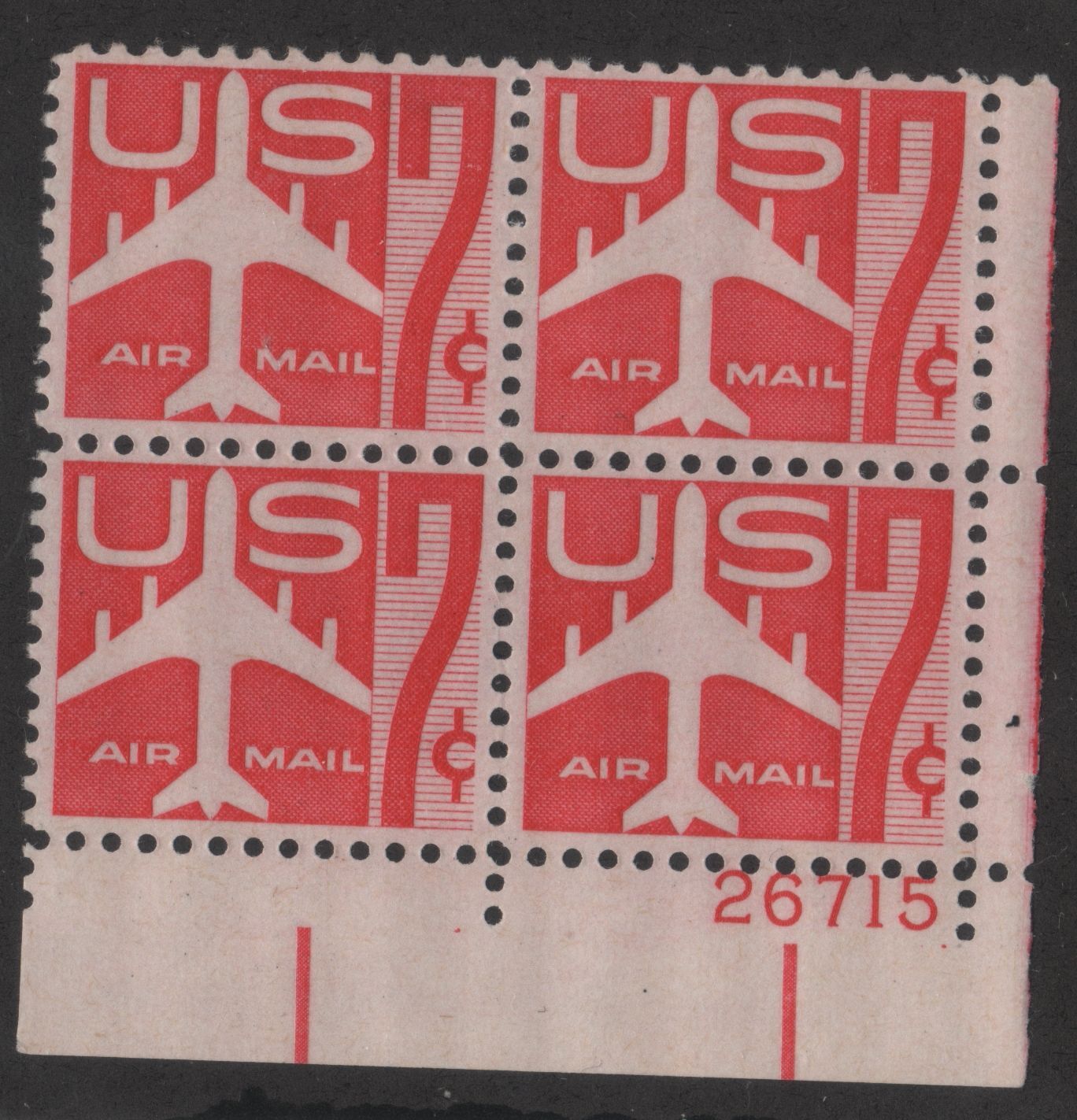 C60 7c Red Jet 26715 LR Plate Block | United States, Air Mail Stamp ...