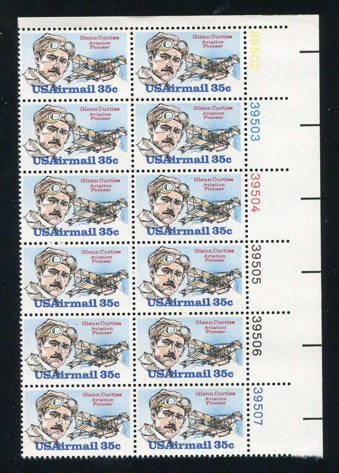 C100 Glenn Curtiss Plate Block of 12 35¢ Air Mail Stamps MNH 1980 ...