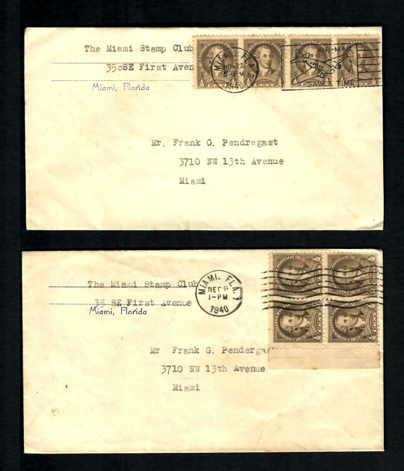 PH11Z The Miami Stamp Club Fla. S.C.# 704 Blk. + Strip of 4 Airplane ...