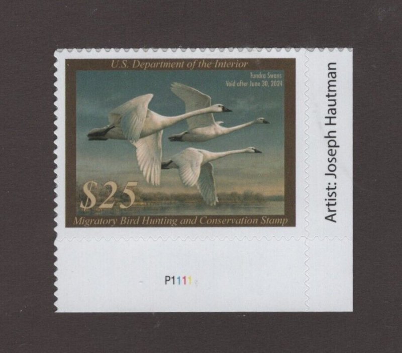 RW90 - Federal Duck Stamp. Self Adhesive. Plate Number Single. #02 ...