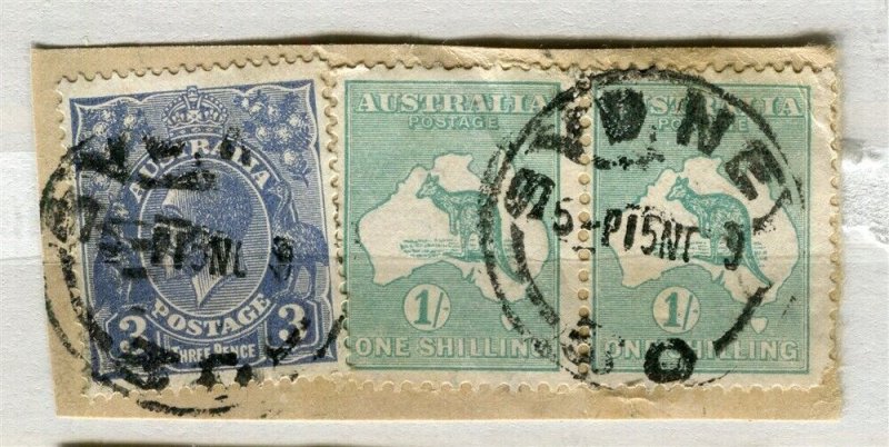 AUSTRALIA; Early 1900s Kangaroo 1s. issue used Pair on Postmark PIECE ...