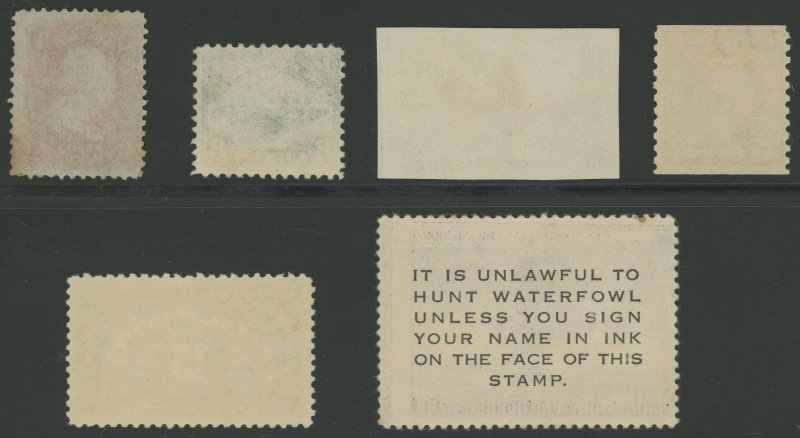 USA - 6 diff unused no gum stamps: 94, C4, 758, 457, QE2, RW17 - couple ...