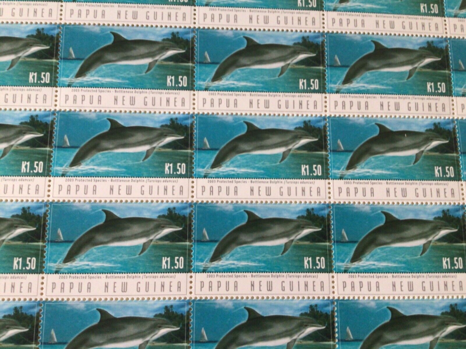 Bottlenose Dolphin Papua New Guinea mint never hinged full stamp sheet ...