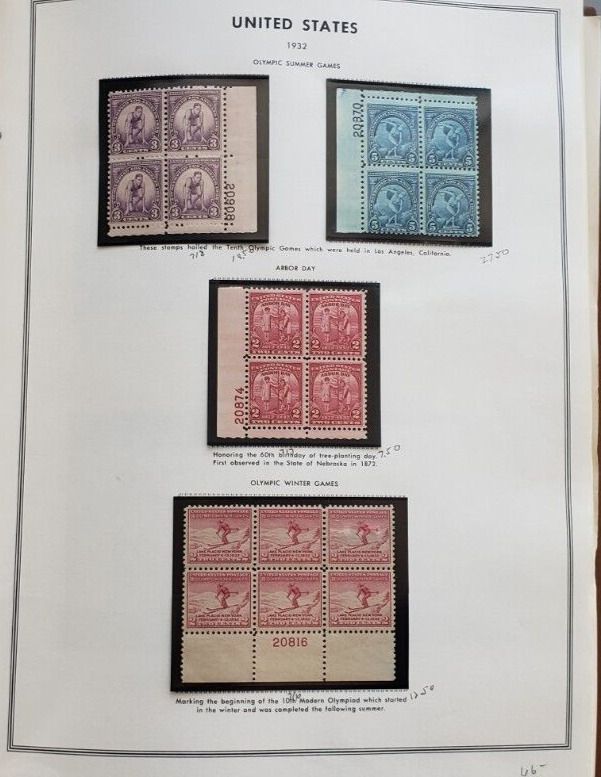 US Plate Block Collection 1932-1960 Very Complete. MNH C.V. $ 3872 ...