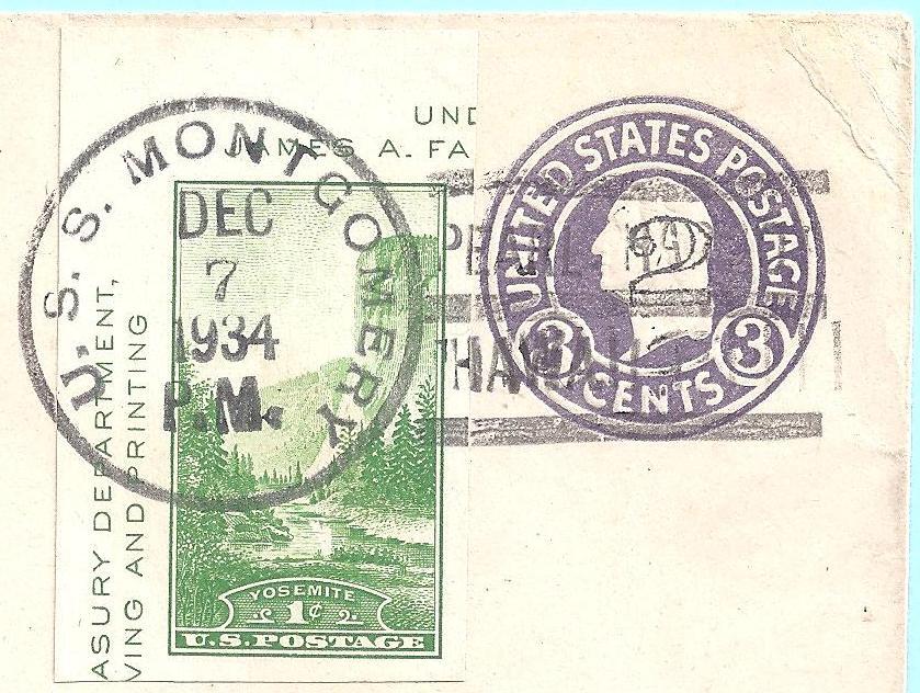 12/7/1934 cover USS Montgomery DM17 Pearl Harbor Hawaii note postage ...