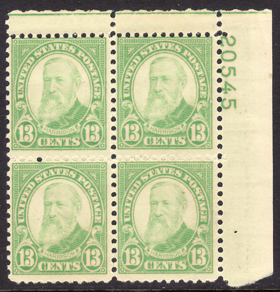 1931 U.S "Benjamin Harrison" 13¢ plate number block issue MNH Sc# 694 ...