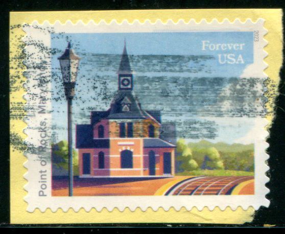 5758 US (63c) Railroad Stations - Point of Rocks SA, used on paper ...