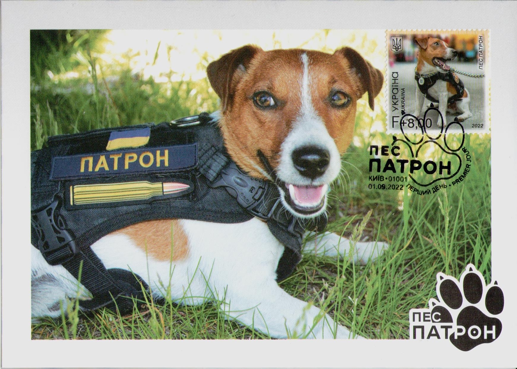 2022 war in Ukraine, Maxicard with stamp "Dog Patron", #6, military ...
