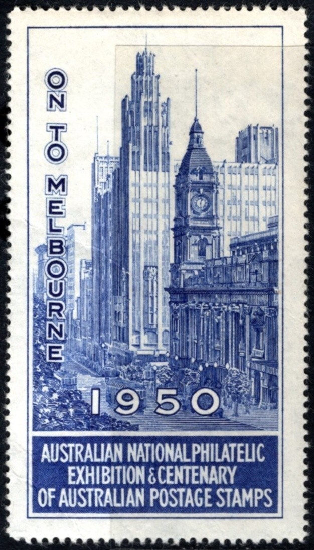 1950 Australia Poster Stamp On To Melbourne Australian National ...