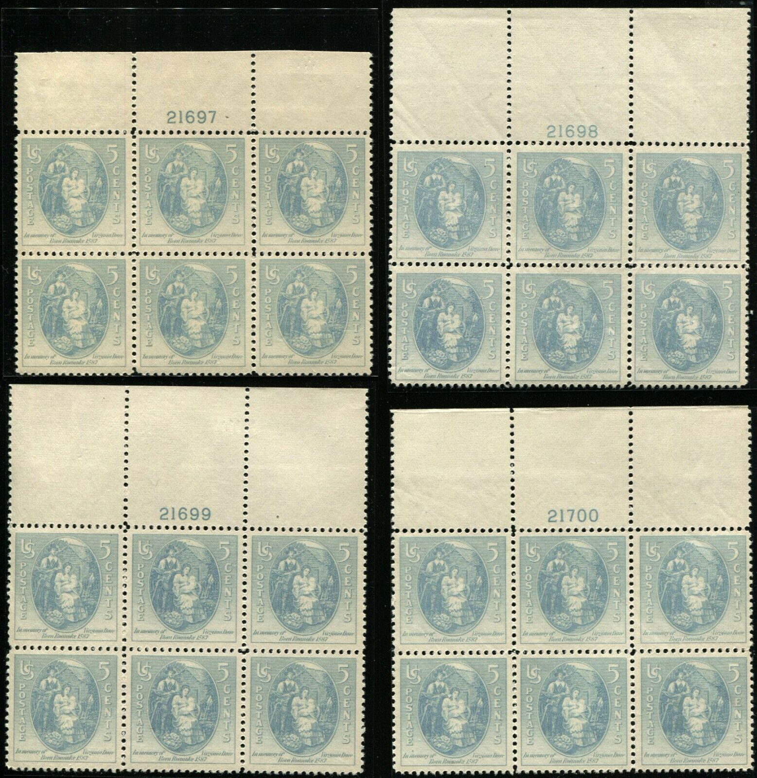 USA #796 VIRGINIA DARE ISSUE Plate Blocks Stamps Postage Collection ...