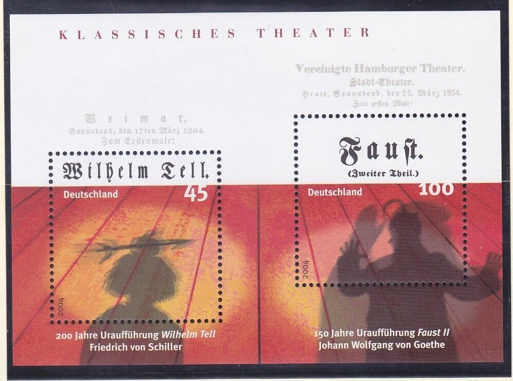 Germany 2276 MNH 2004 Classical Theater William Tell & Faust Souvenir ...