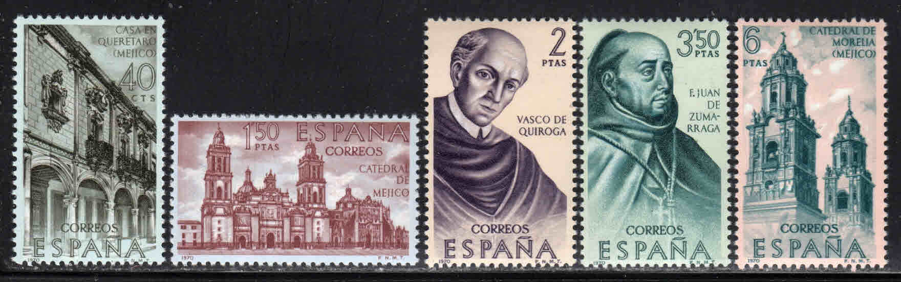 Spain #1630-34 ~ Cplt Set of 5 ~ Explorers, Buildings ~ Mint, LHM (1970 ...
