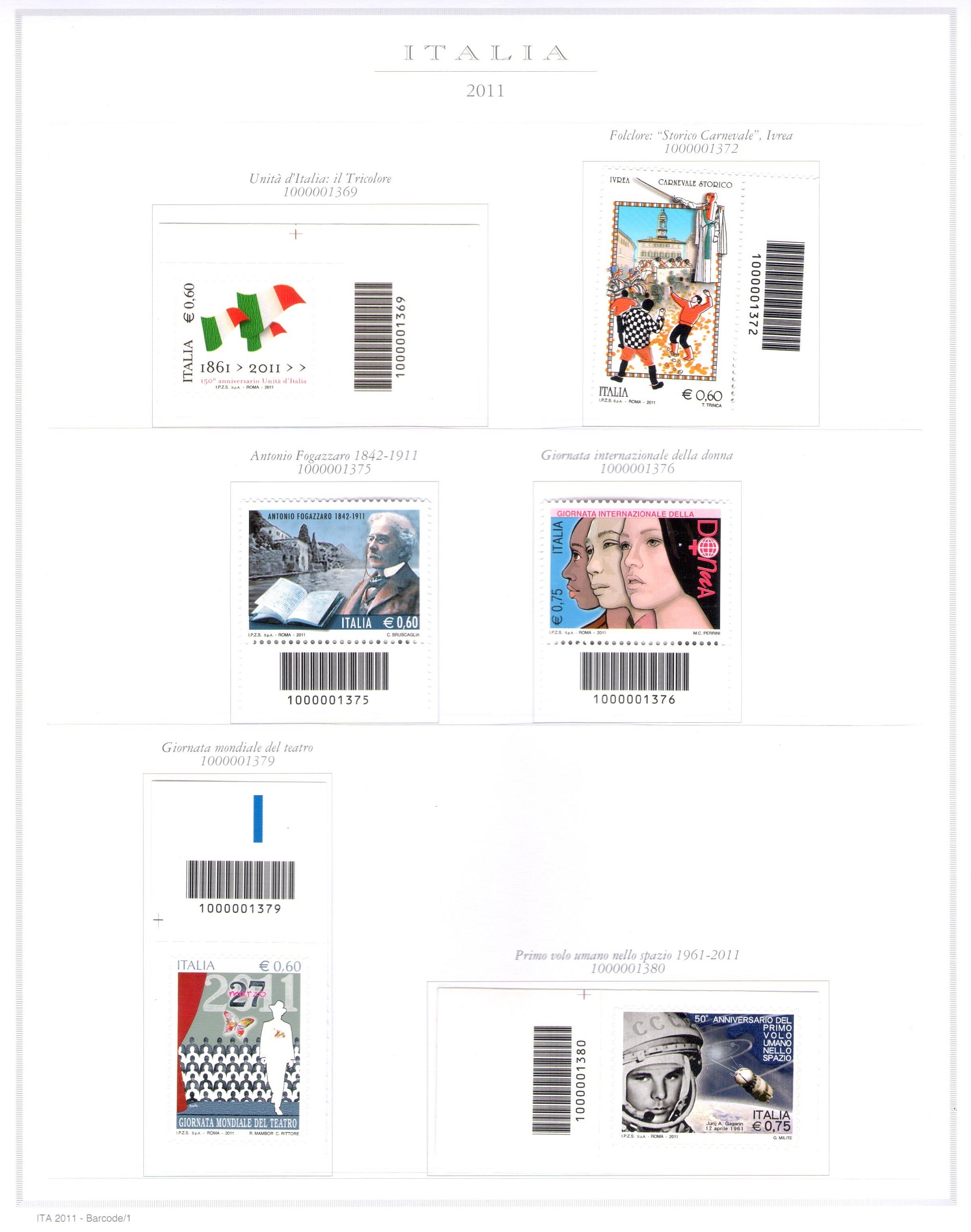 2011 Italian Republic Barcodes Year Set 47 values + 1 Booklet on 10 ...