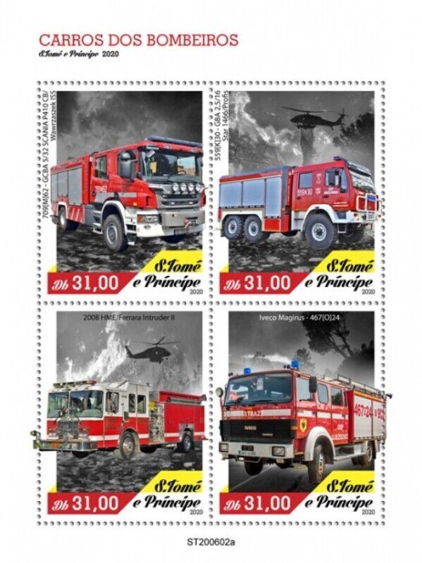 St Thomas - 2020 Fire Engine Transports - 4 Stamp Sheet - ST200602a ...