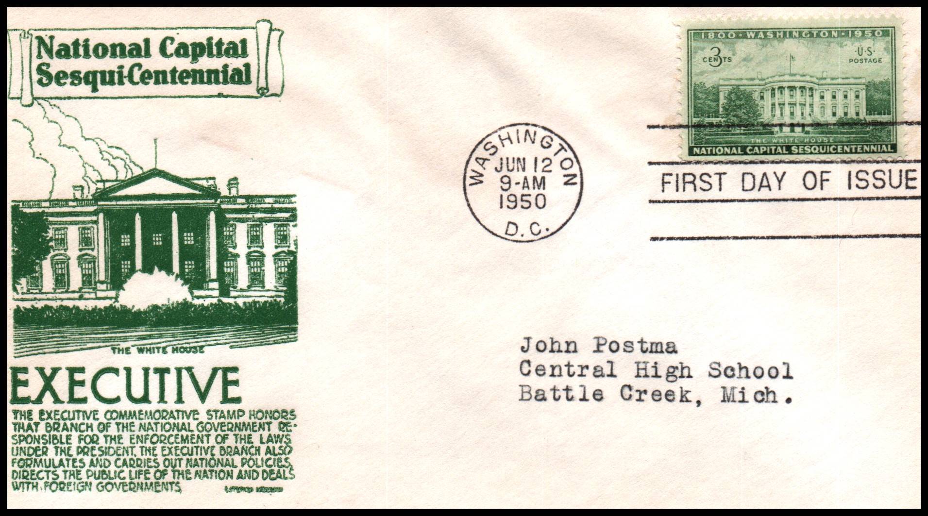 US 990 Executive White House C Anderson Green Typed FDC | United States ...