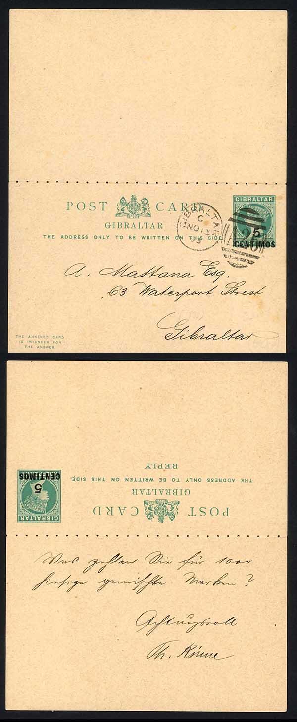 Gibraltar HG12 5c on 1/2d Green on Buff Reply card USED RARE | Europe ...