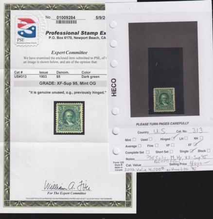 US 313 US Bureau and Regular Issues PSE Certs: M H Beautiful XF-Sup95 ...