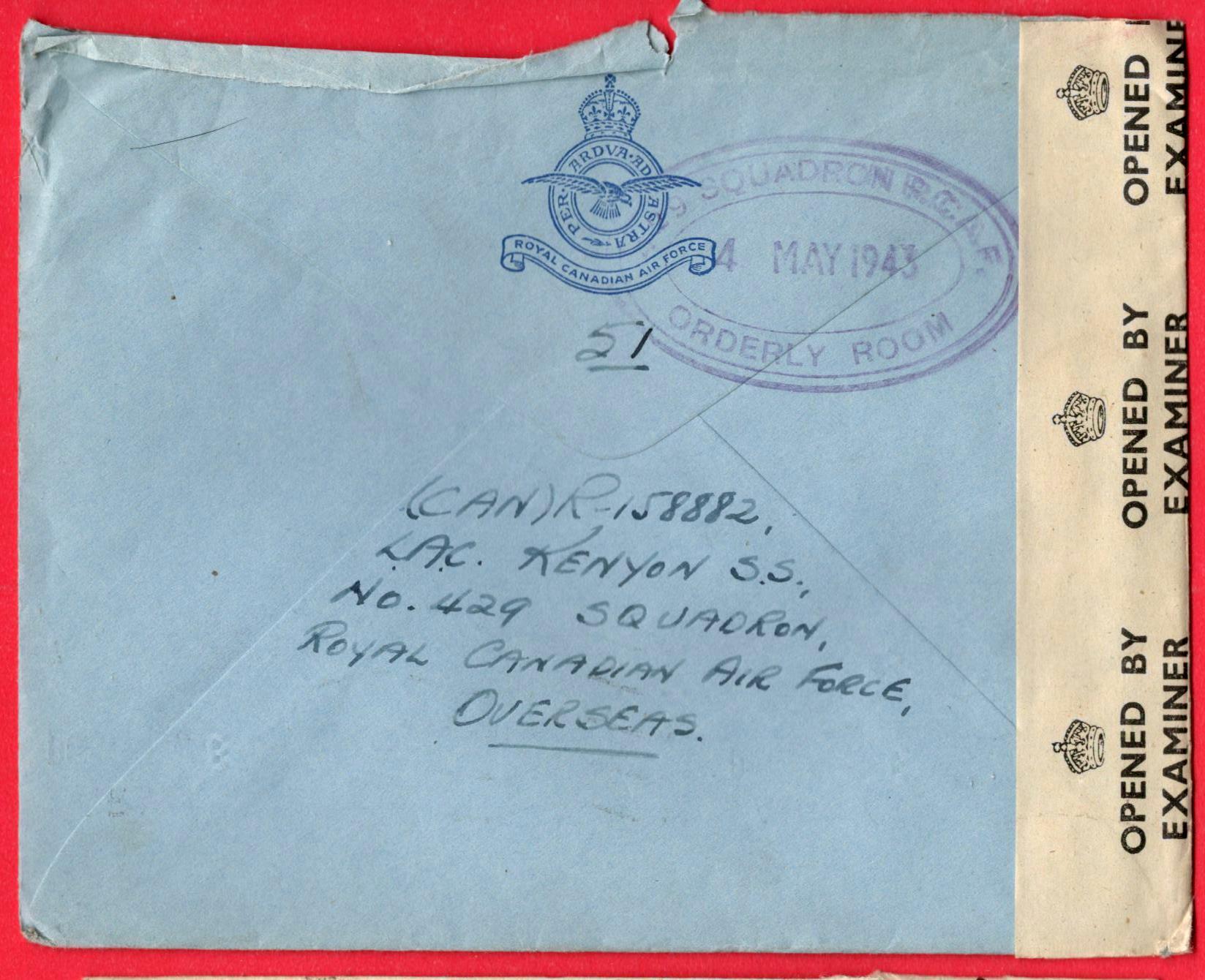 WWII Censored Military Mail ~ East Moor, England to Canada from R.C.A.F ...
