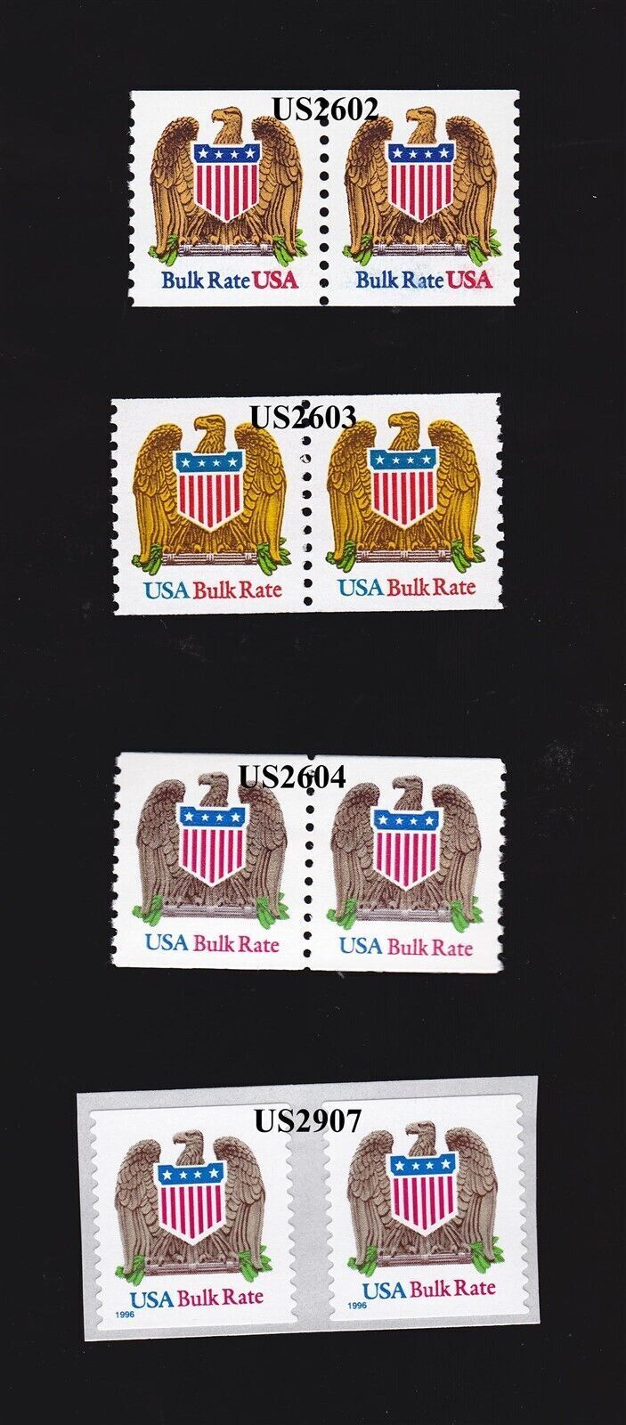 Pairs 10c Eagle & Shield Bulk Rate US #2602, US 2603, US 2604, US2907 ...