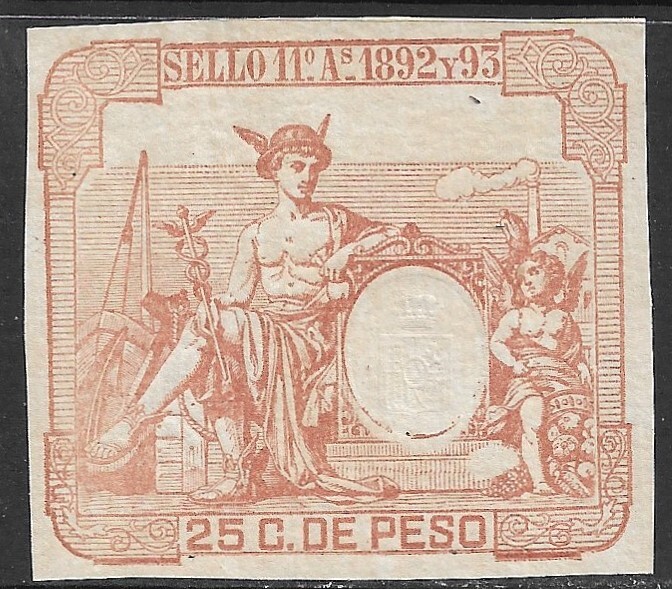 PUERTO RICO 1892-93 25c MERCURY Sello Tax Stamp Revenue Cut Square MNG ...
