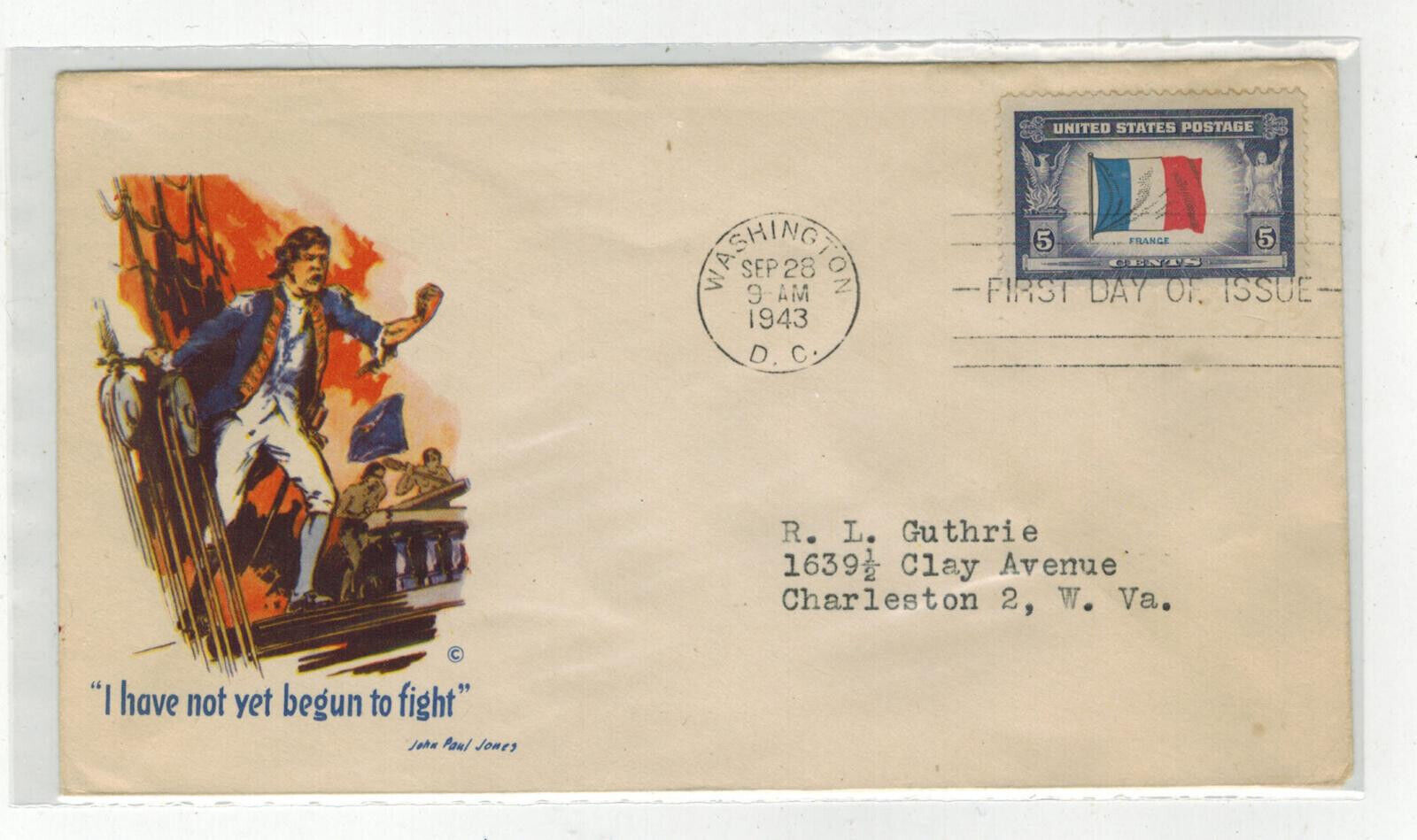 1943 WW2 Patriotic FDC 915 France Overrun Countries John Paul Jones to ...