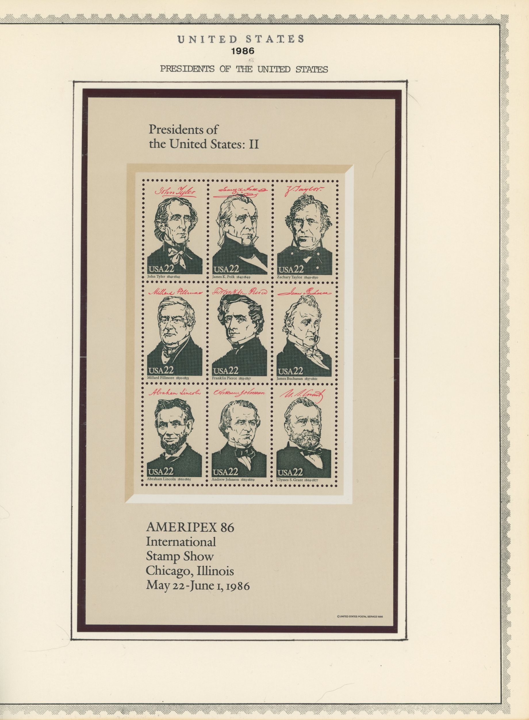 USA 2216 - 2219 - Ameripex 86 Souvenir Sheets - Set of 4 - VF Mint nh ...