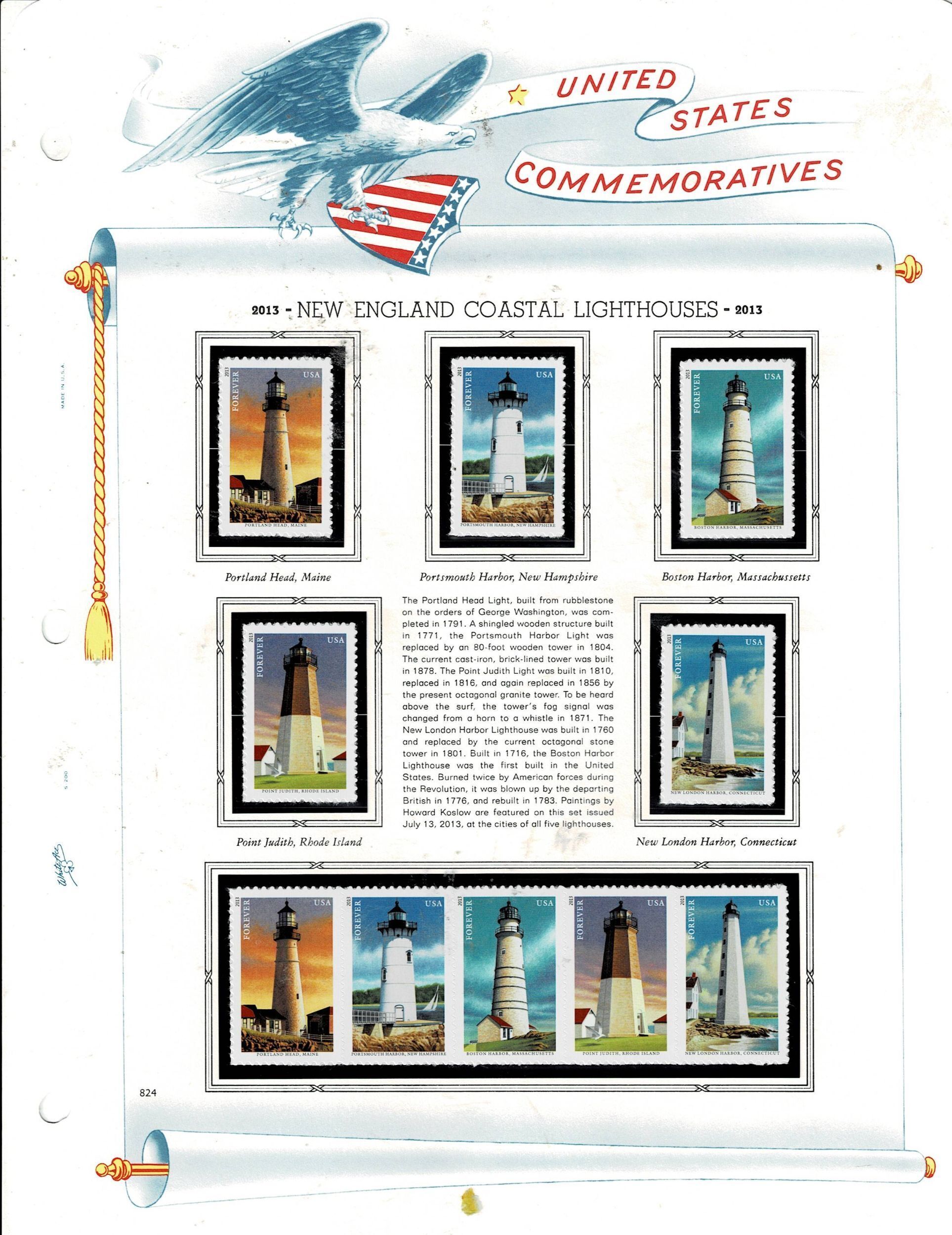 New England Coastal Lighthouses Forever US Postage Singles & Strip ...