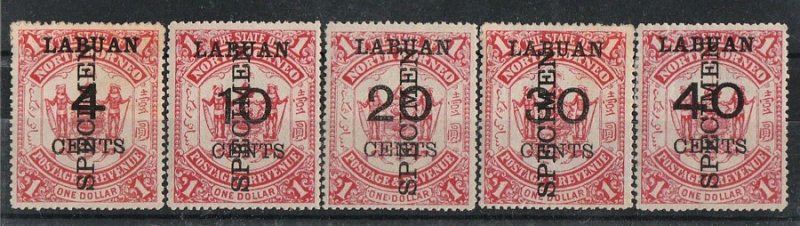LABUAN 1895 Arms surcharge set 4c-40c on $1 red, SPECIMEN. | Asia ...