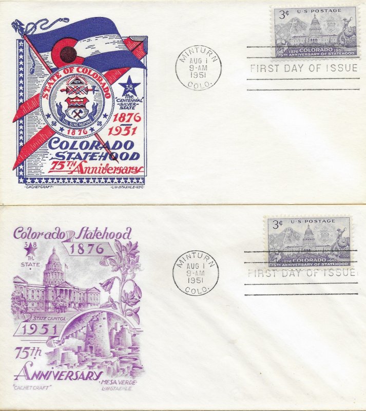 1951 FDC, #1001, 3c Colorado Statehood 75th, CC/Staehle (2) | United ...