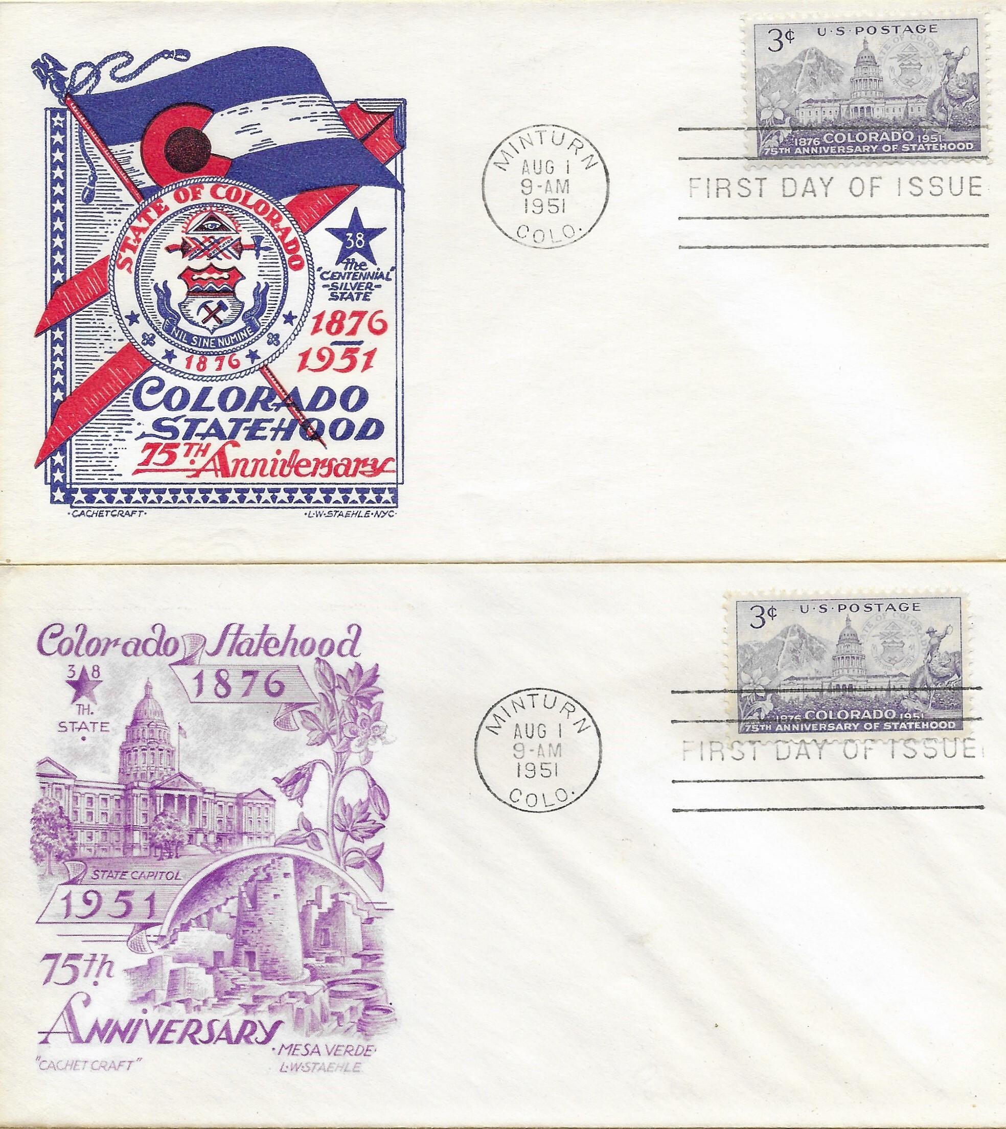 1951 FDC, #1001, 3c Colorado Statehood 75th, CC/Staehle (2) | United ...