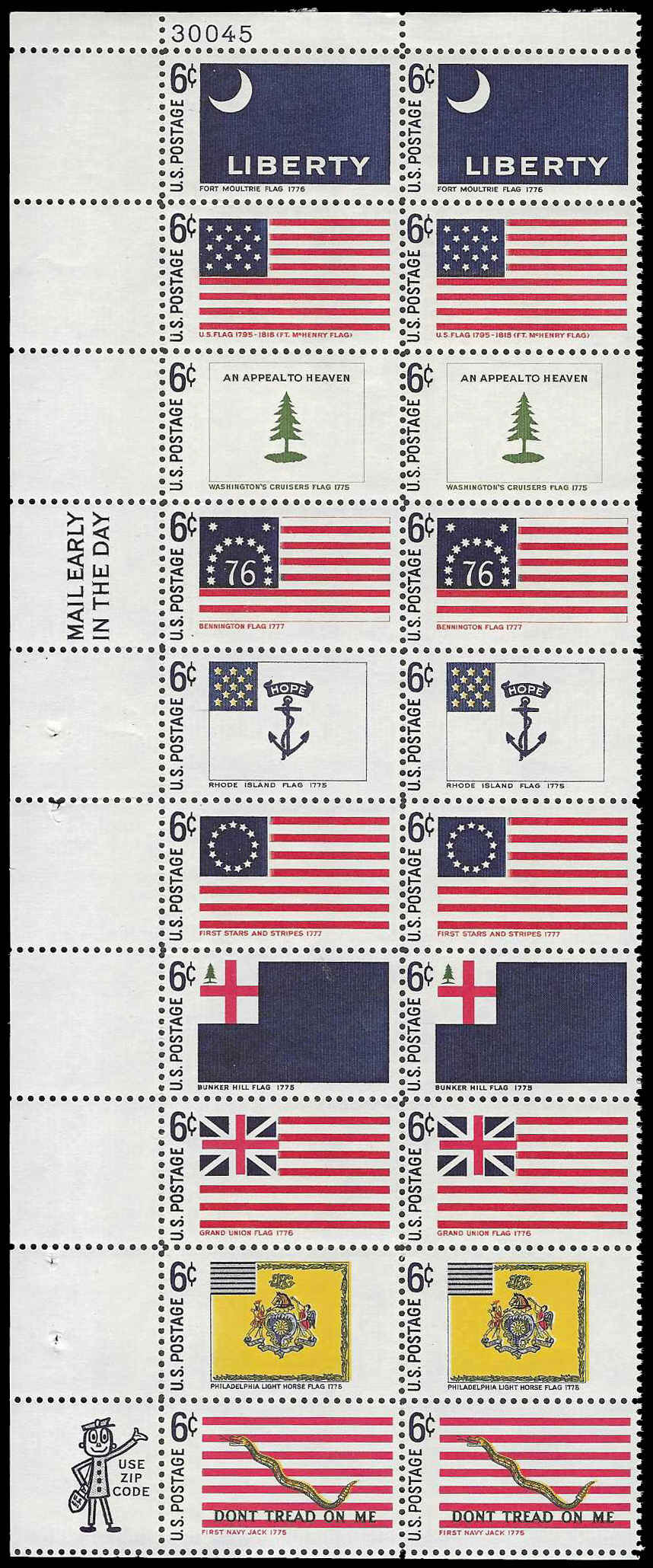 PCBstamps US #1345/1354 PB $1.20(20x6c)Historic AMER Flags, MNH, (PB-1a ...