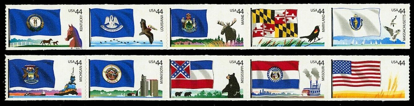 US #4293-4397 44¢ Flags Of Our Nation 2 Strips of 5 VF MNH | United ...