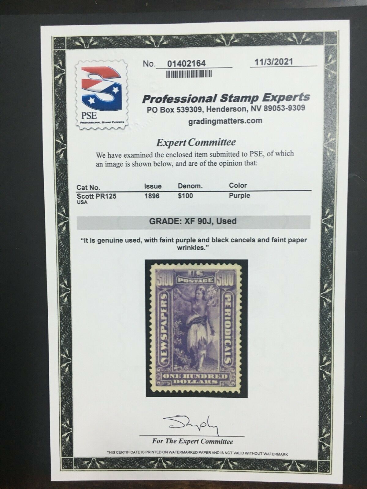 US Stamps #Pr125 Newspaper Used PSE Graded Cert Xf-90J | United States ...