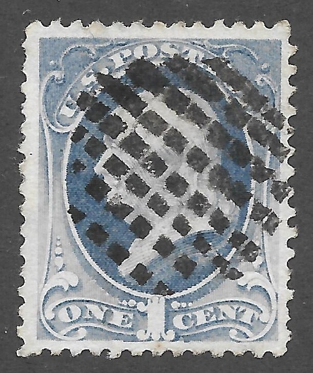 Doyle's_Stamps: Circular Cork Grid Fancy Cancel on 1873 1c Franklin ...