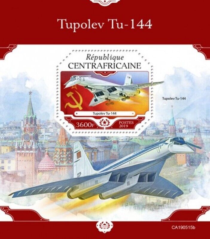 Central Africa - 2019 Tupolev Tu-144 Aircraft - Stamp Souvenir Sheet ...
