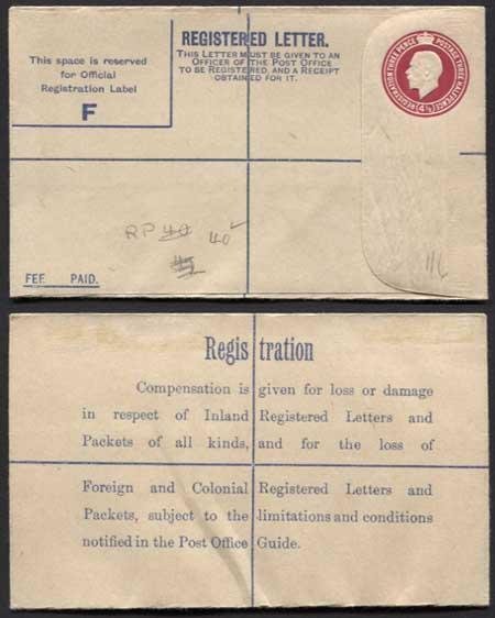 RP40 KGV 4 1/2d Puce Registered Envelope Size F Foreign and Colonial on ...