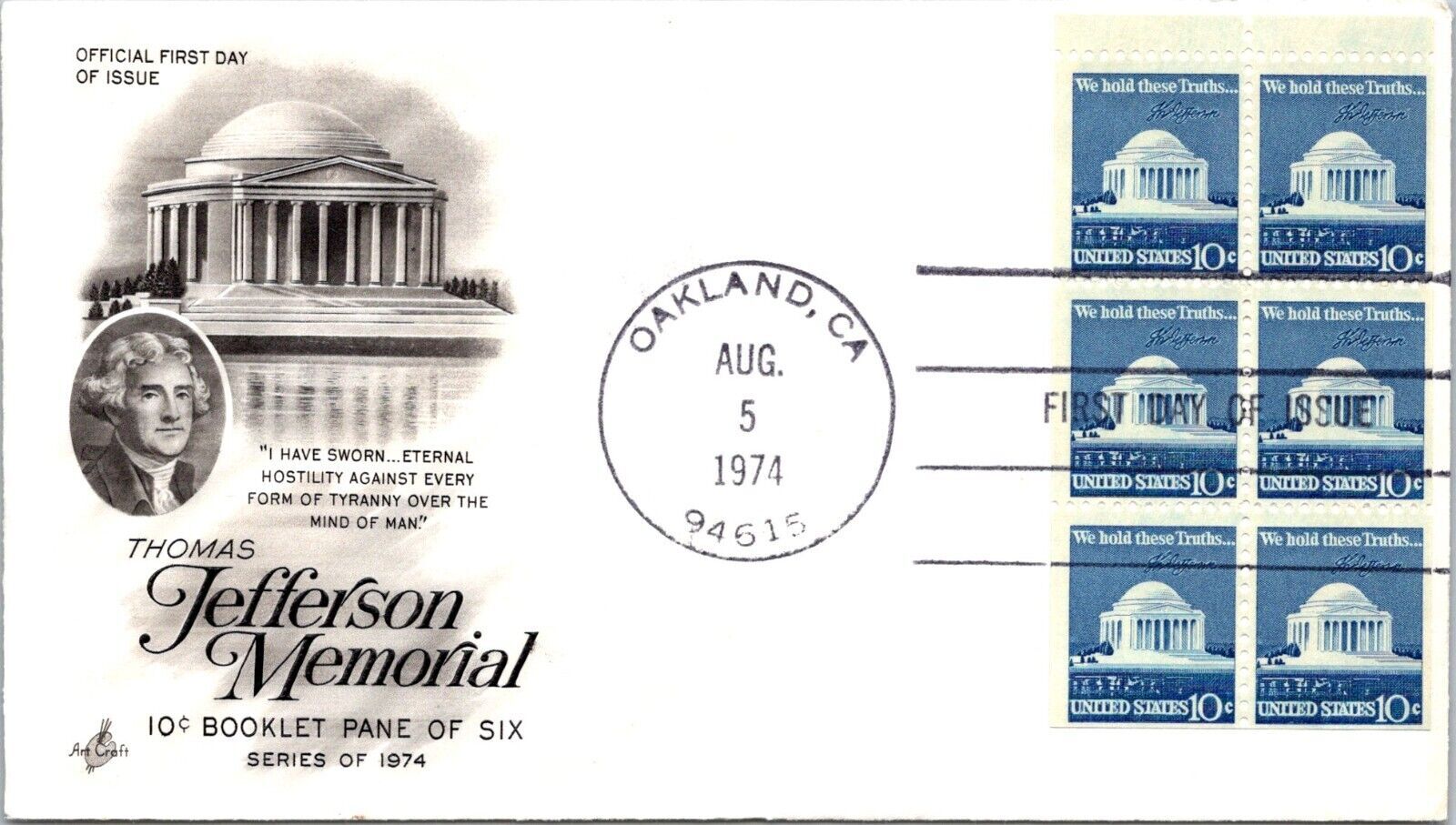 FDC 1974 SC #1510d Artcraft Cachet - Oakland, CA - Booklet Of 6 ...
