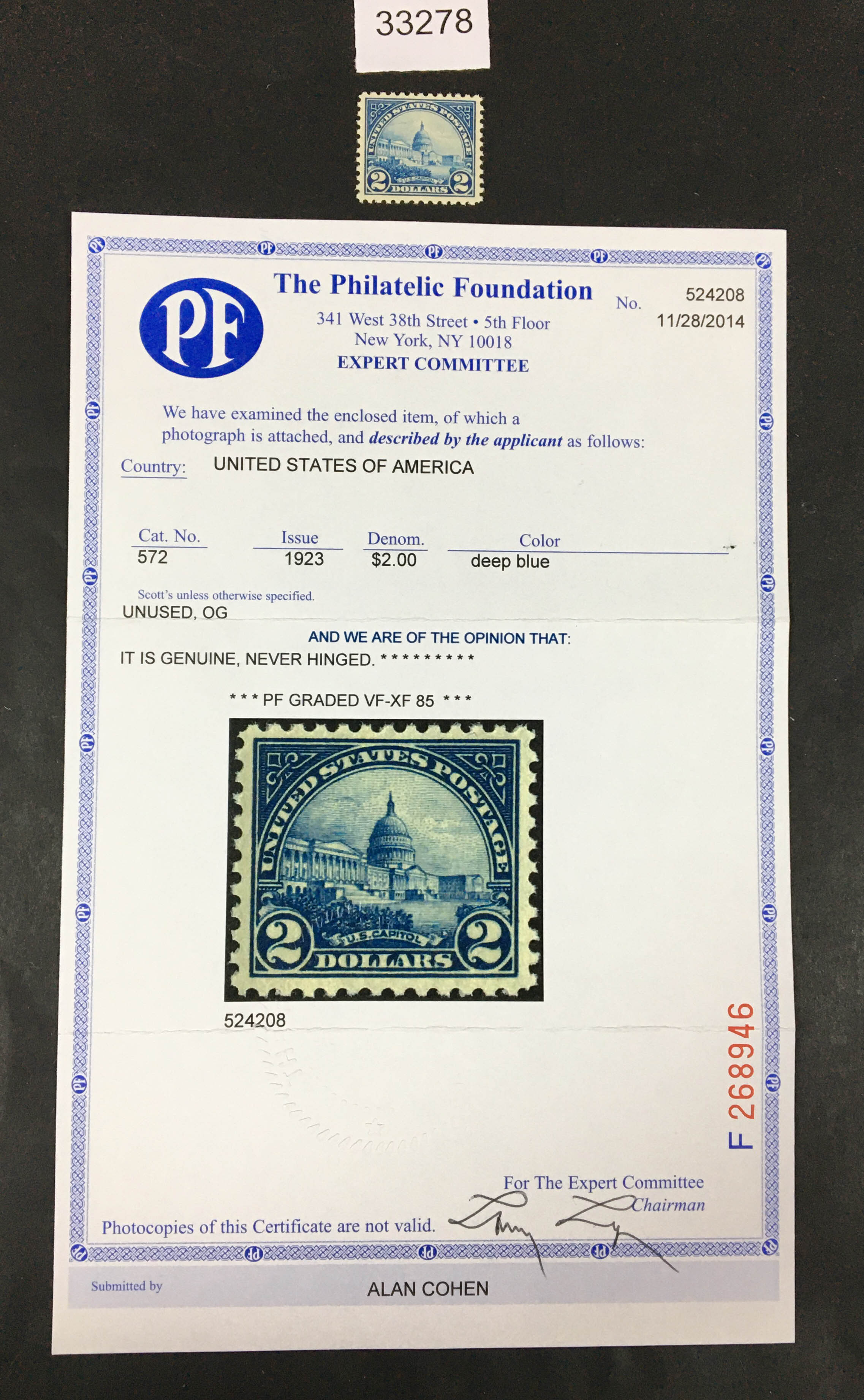 US Stamps # 572 Mint OG NH **Pf Graded Vf-Xf 85 Cert** SMQ $110 LOT ...