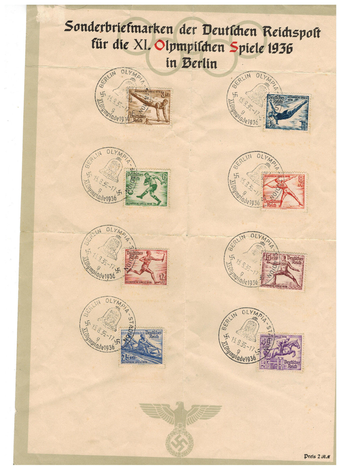 1936 Germany Olympics Set on Special Commemorative Sheet with Late ...